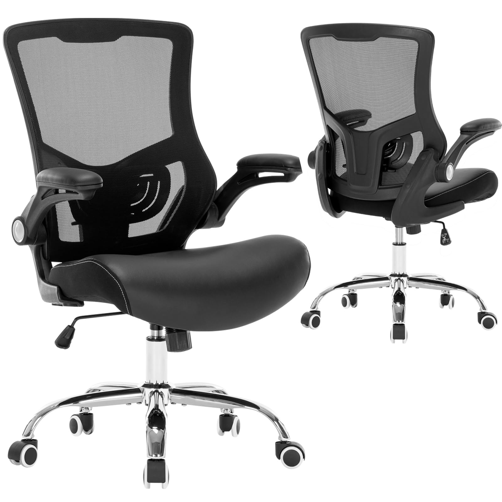 Chairoyal Office Chair -PU Cushion Ergonomic Mesh Back Home Office Desk Chairs with Adjustable Lumbar Support & Seat Height, Swivel Executive Computer Task Chairs with Flip-Up Arms for Office/Study