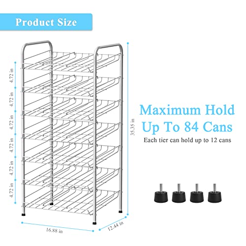 Can Organizer for Pantry 7-tier Can Organizer Can Good Organizer for Pantry Shelf Holds up to 84 Cans Can Rack Dispenser for Pantry, Kitchen, Cabinet Silver