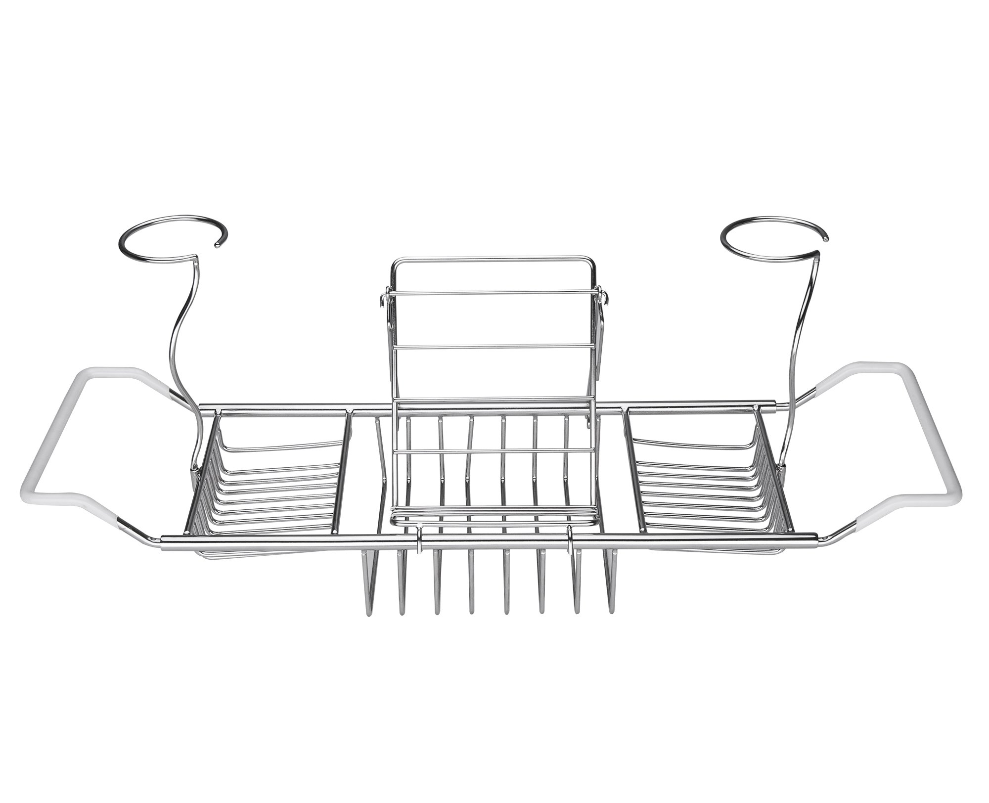 iPEGTOP Stainless Steel Bathtub Caddy Tray - Over Bath Tub Racks Shower Organizer with Extending Sides, Removable Wine Glass Book Holder