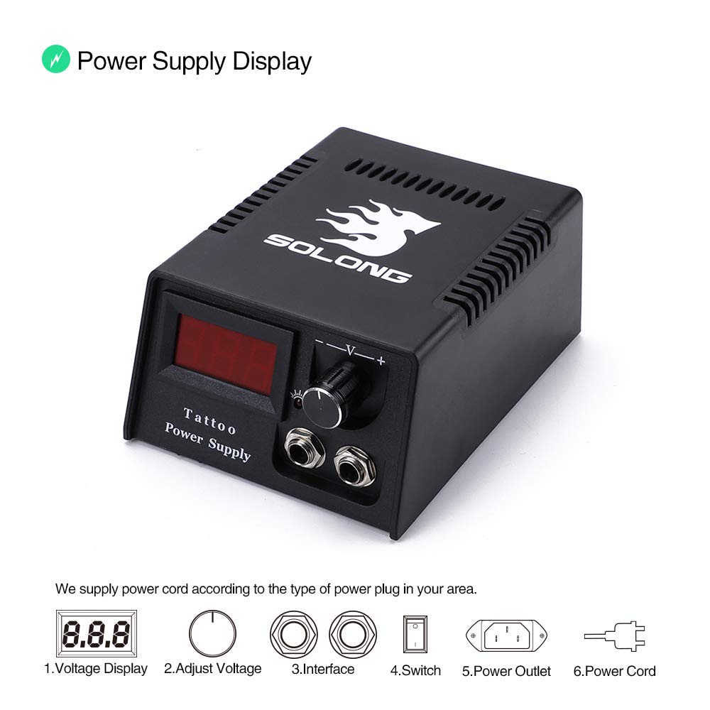 Solong Complete Tattoo Kit 4 Pro Machine Guns 54 Inks Power Supply Foot Pedal Needles Grips Tips Carry Case TK456-US