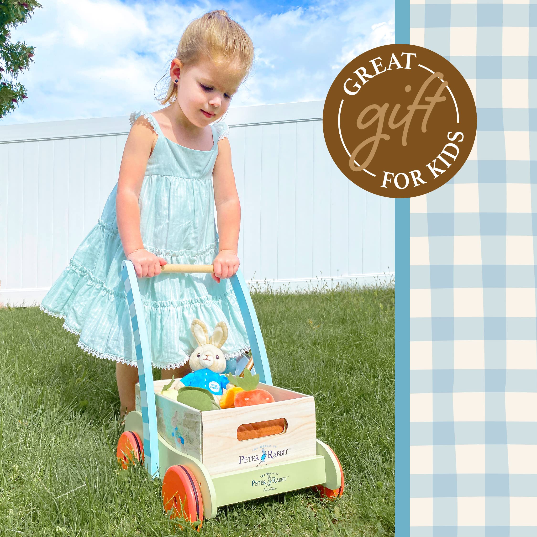 KIDS PREFERRED Beatrix Potter Peter Rabbit Wooden Garden Wagon and Plush Veggie Play Set, (24228)