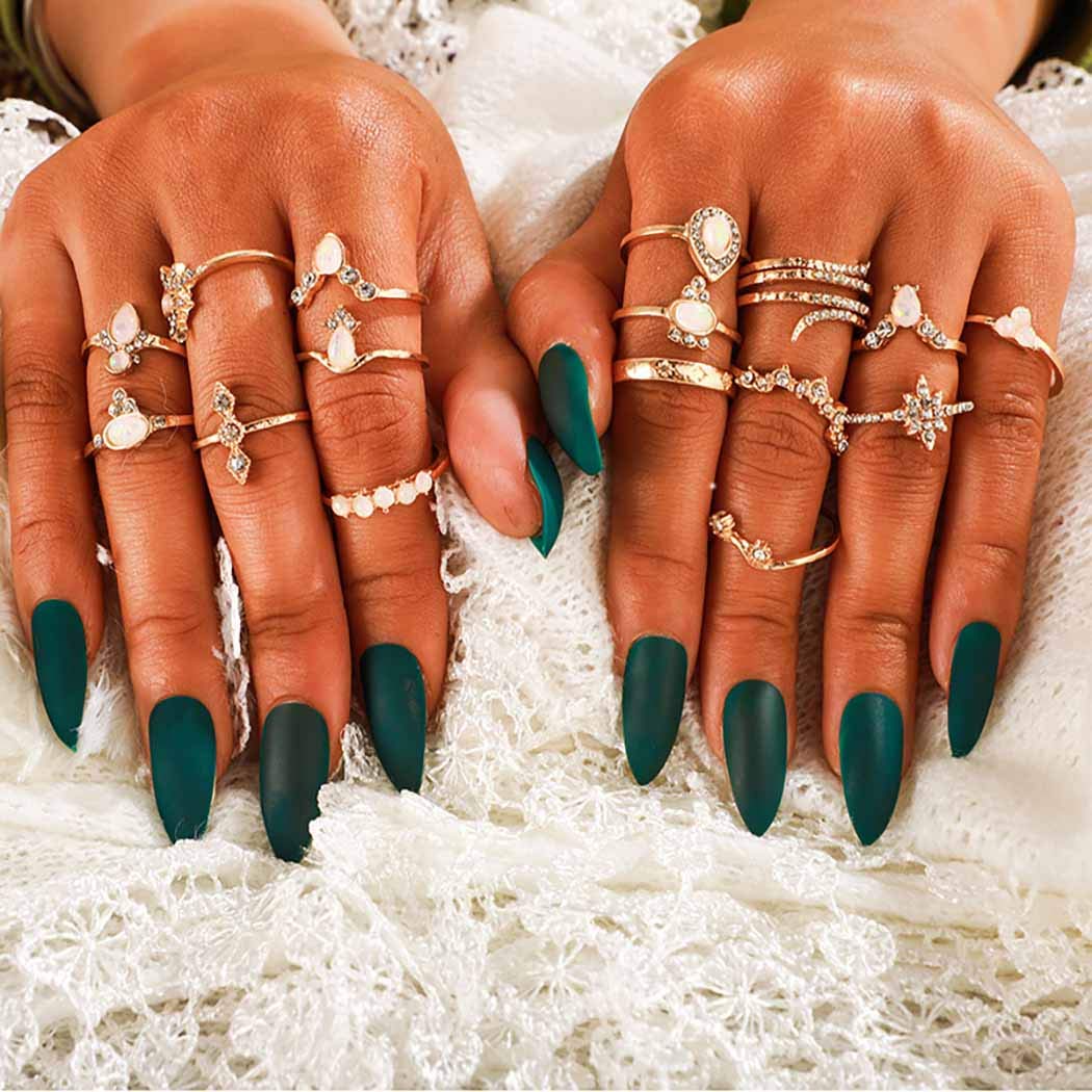 Allbuy Conifor Boho Stackable Rings Women Crystal Kunckle Ring Stacking Rhinestone Joint Mid Finger Rings Set for Women and Girls (A-Gold(17Pcs))