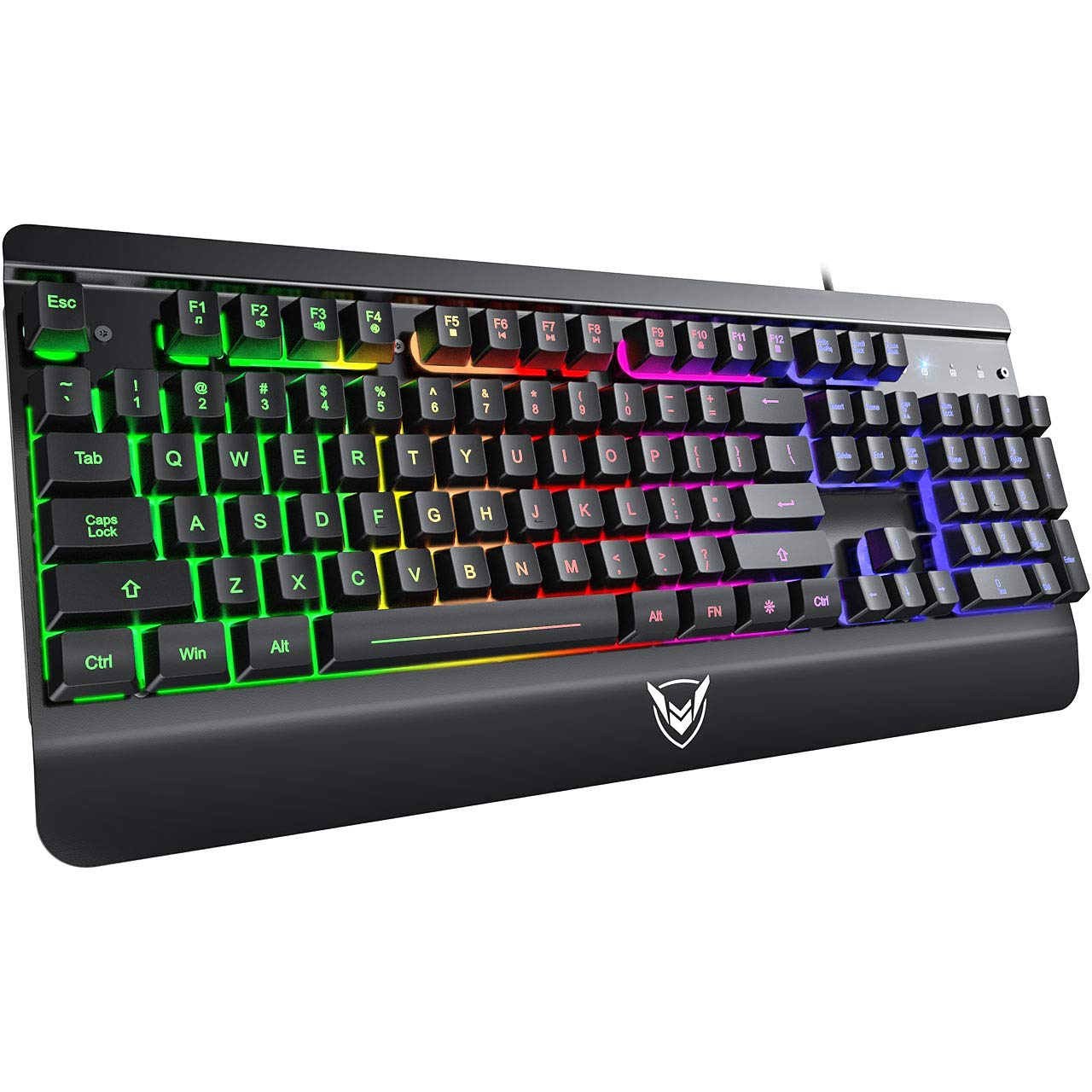 Alorsay Upgraded Gaming Keyboard, Wired RGB Keyboard USB with LED Light, BacklitMembrane Keyboard with Wrist Rest, Spill-Resistant/19 Keys Roll-Over/12 Multimedia Shortcuts