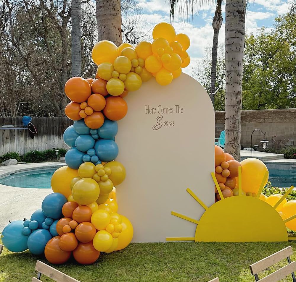 Beaumode Retro Blue Orange Mustard Yellow Balloon Arch Garland Kit 149pcs for Here Comes the Son Baby Shower Boy First Trip Around the Sun Theme Birthday Boho Party Backdrop Decoration (Slate Blue)