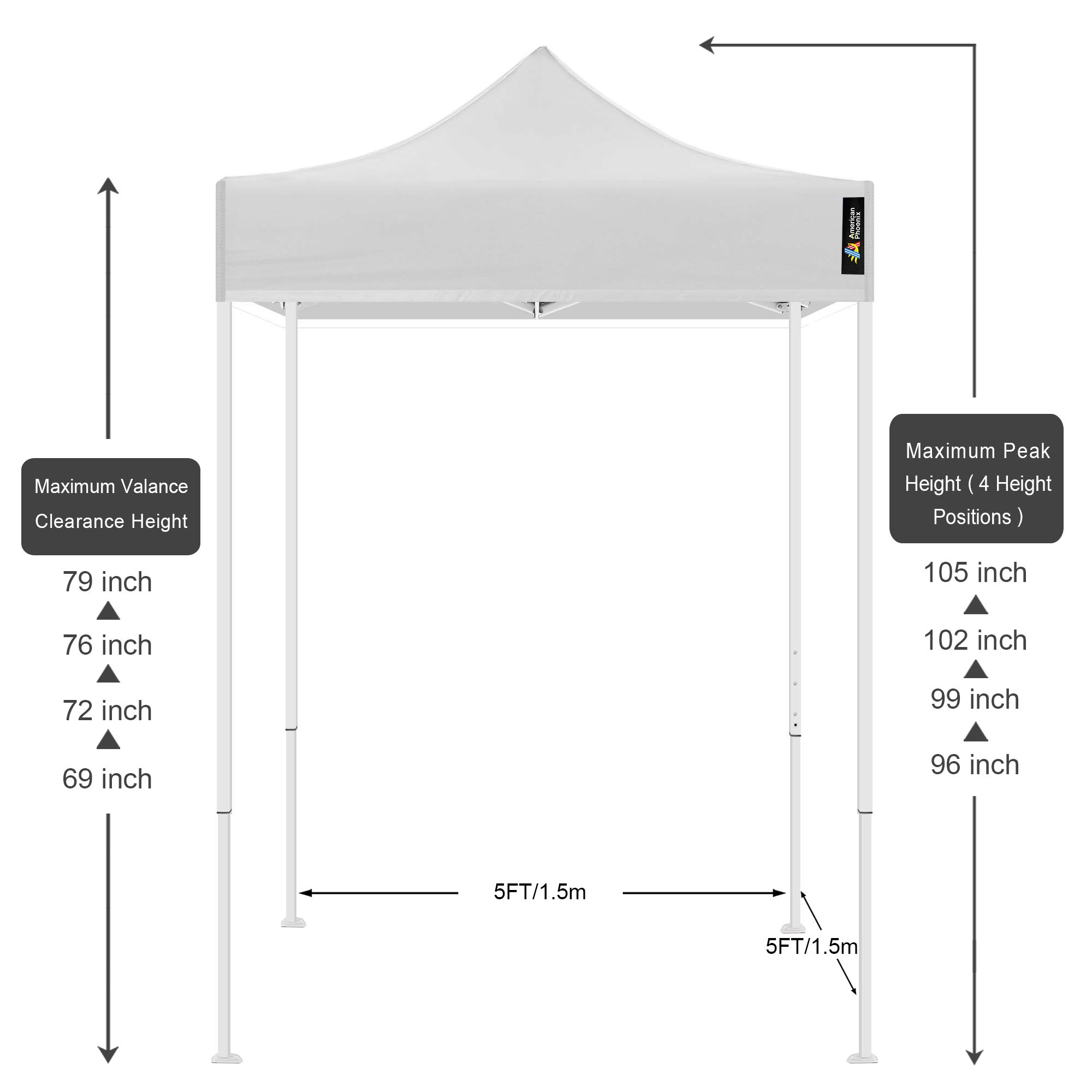 AMERICAN PHOENIX Canopy Tent 5x5 feet Party Tent [White Frame] Gazebo Canopy Commercial Fair Shelter Car Shelter Wedding Party Easy Pop Up (White)