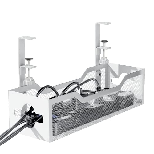 Under Desk Cable Management Tray, No Damage to Desk,Standing Desk Cable Organizer, Quszmd Under Desk Cord Organizer,Under Desk Wire Management Tray - Easy to Install