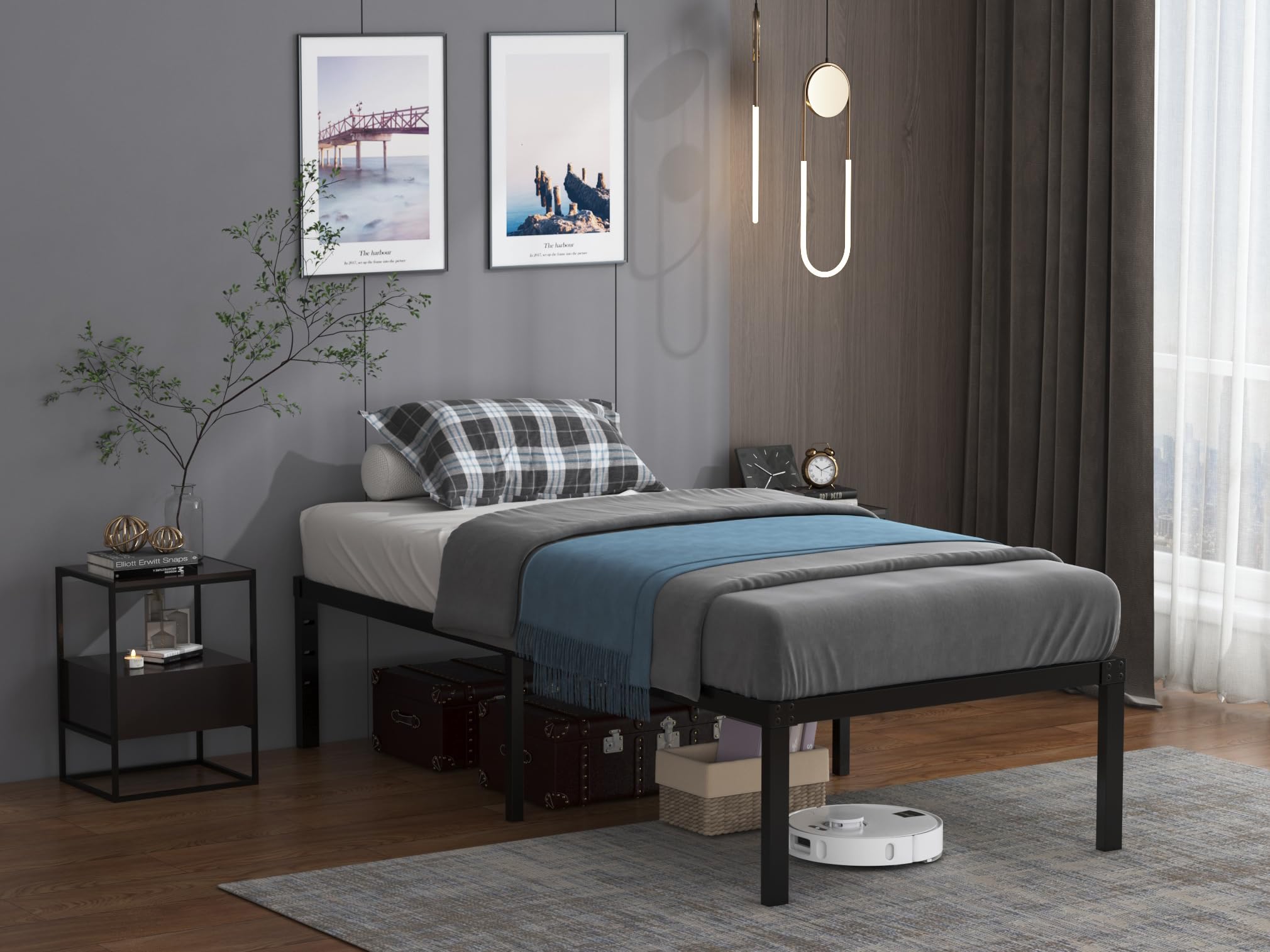 AROMUSTIME 16 Inch Reinfore Metal Platform Bed Frame / 3,500 lbs Heavy Duty Steel Slat Easy Assembly Mattress Foundation/No Noise/Box Spring Replacement, King