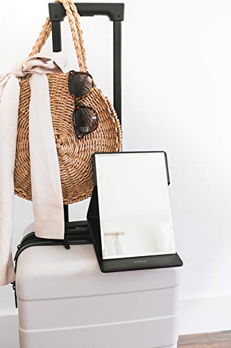 MODESSE Premium Portable Makeup Mirror (Black) | Perfect for Travel, Home Vanity, Office Desk | Large Size, Folding Design with Stand for Tabletop, Vegan Leather | Beauty Gifts for Bridesmaids