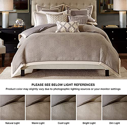Madison Park Signature Cozy Comforter Set - All Season Bedding Combo Filled Insert and Removable Duvet Cover, Shams, Decorative Pillows, King (110 in x 96 in), Geometric Grey 10 Piece
