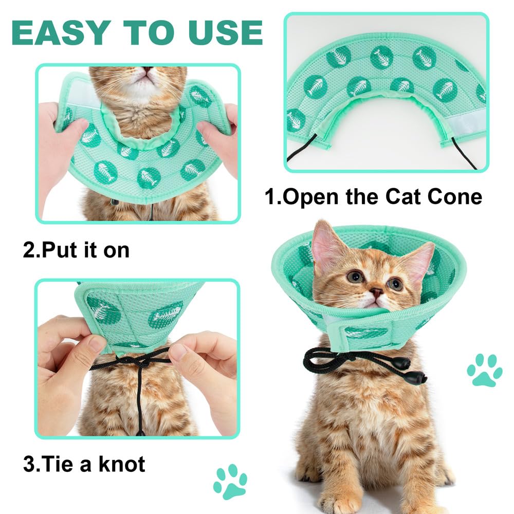 Cat Recovery Cone Collar Cat Cone Adjustable Soft After Surgery| Stop Licking| Daily Use Water Resistant Neck Elizabethan Collar for Cats Kittens Prevent from Licking Wounds, Not Block Vision