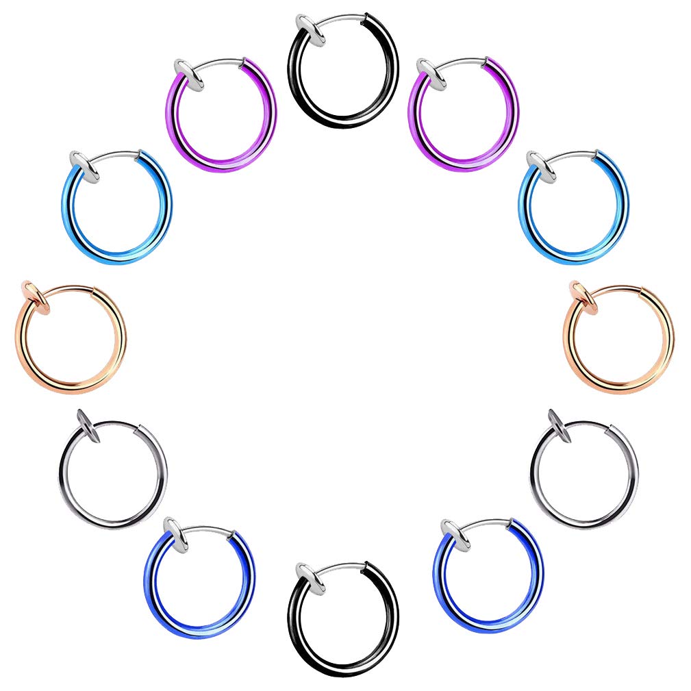 Alisaso 12pcs Punk Clip on Fake Nose Lip Hoop Rings Earrings Body Piercing(Color Random)