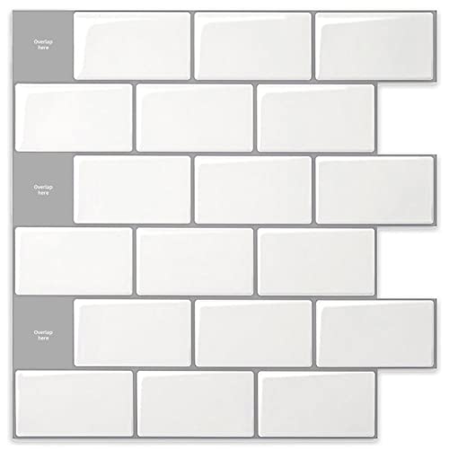 Art3d 12"x12" Peel and Stick Backsplash Tile Sticker for Kitchen, White, (10 Sheets)