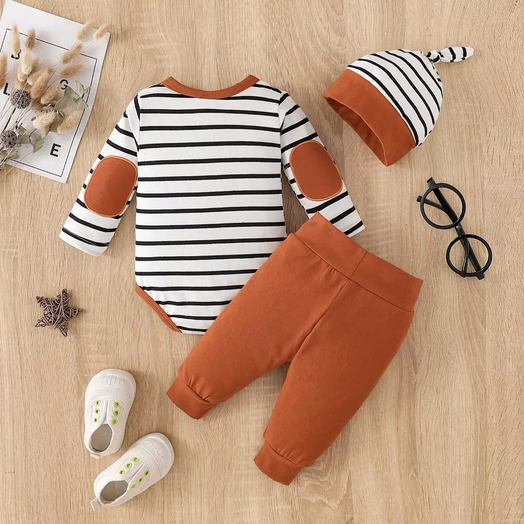 Baby Boy Clothes 0-3 Months Infant Fall Winter Outfits Long Sleeve Stripe Tops+Pants Set,Brown Boy Clothes 0-3M/60CM