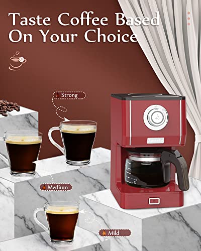 Amaste Coffee Maker, 25 Oz Drip Coffee Machine with Glass Coffee Pot, Retro Style Coffee Maker with Reusable Coffee Filter & Three Brewing Modes, 30minute-Warm-Keeping