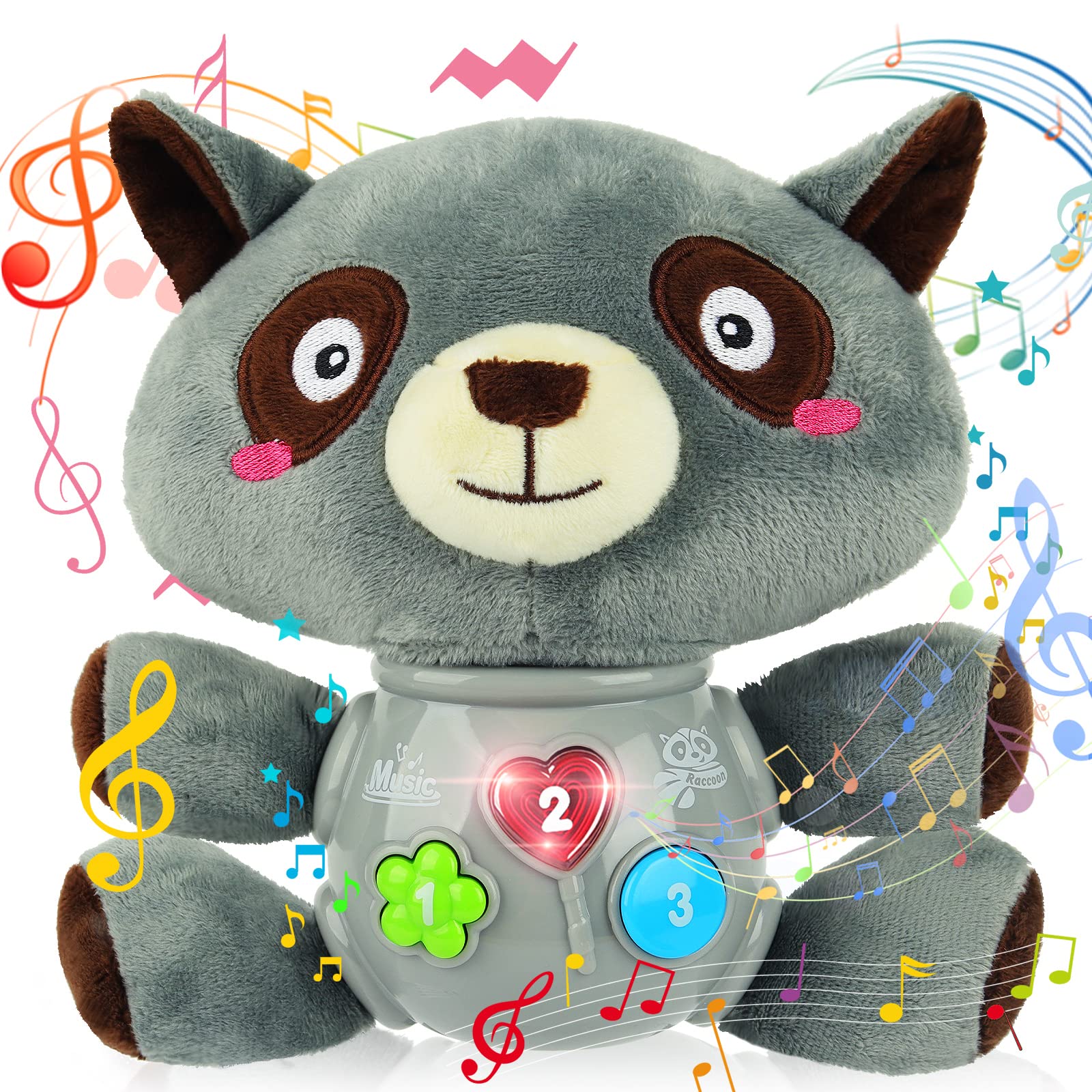 Vanmor Plush Racoon Baby Toys - Newborn Baby Musical Toys for Baby 0 to 36 Months - Stuffed Animal Light Up Baby Toys for Infants Babies Boys & Girls Toddlers 0 3 6 9 12 Month