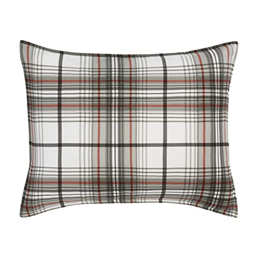 Eddie Bauer - Queen Duvet Cover Set, Cotton Reversible Bedding with Matching Shams, Plaid Home Decor for All Seasons (Alder Charcoal/Red, Queen)