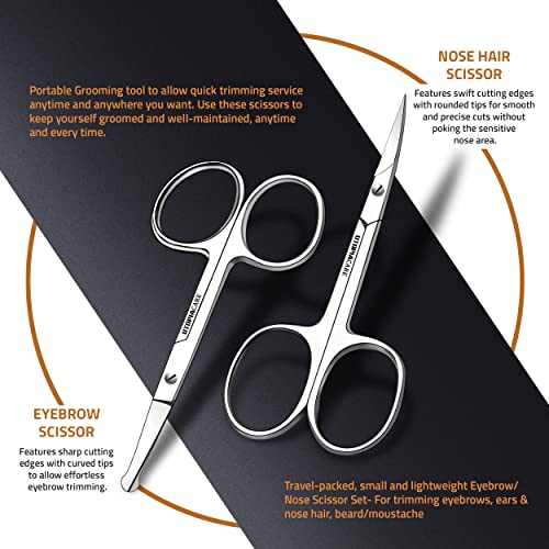 Utopia Care Eyebrow Scissors, Small Scissors for Men and Women - Curved and Rounded Nose Hair Scissors for Grooming Mustache, Beard, Eyelashes, Ear Hair Trimming- Professional Stainless Steel - Silver