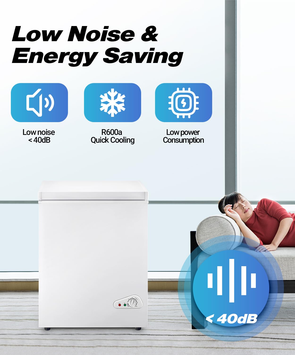 Chest Freezer 7.0 cu.ft Compact Freezer Top Door, White Deep Freezer Low Noise 7-grade Temperature Control Manual defrost with 2 Removable Basket, Applicable to Kitchen Office Bar