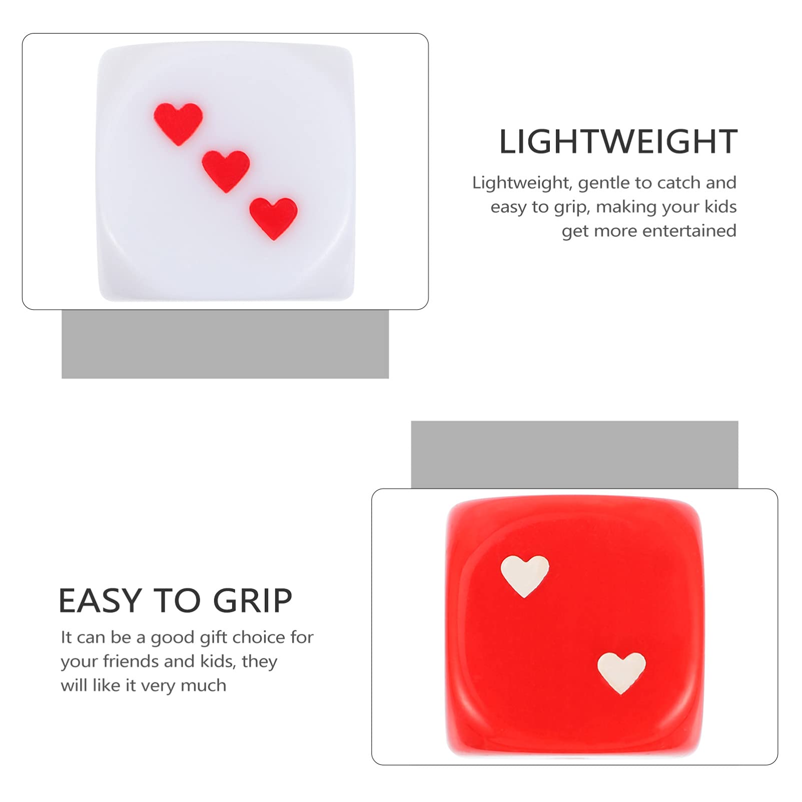 NUOBESTY Funny Math Games 8pcs Heart Dice White Red Dice Six Sided Gaming Dice 25MM Novelty Funny Party Favor for Carnival Graduation Club Playing Table Game Props Table Game Dice
