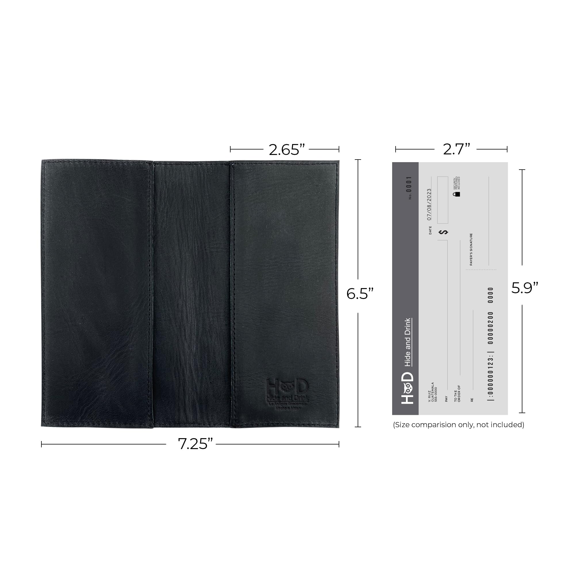 Hide & Drink, Checkbook Cover, Minimalist Organizer, Check Presenter, Bill Holder for Waiter and Waitress, Restaurant Accessories, Full Grain Leather, Handmade, Charcoal Black
