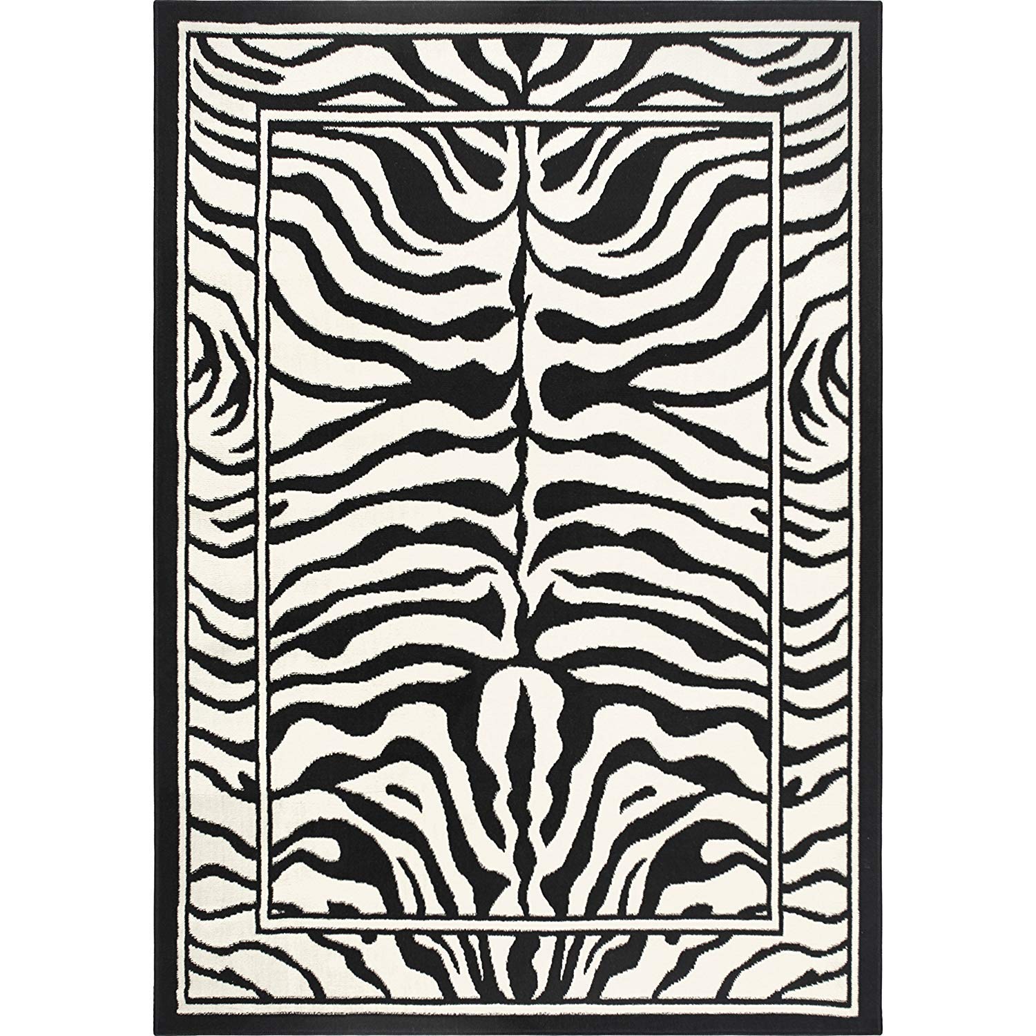 Champion Rugs Zebra Print Rug Contemporary Area Rugs Zebra Rugs Large Zebra Rugs for Living Room Animal Print Rug Black White (5' 3" X 7' 5")