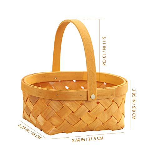 Picnic Basket Natural Woven Woodchip with Folding Handles Easter Basket Closet Storage Organizer Basket Bath Toy and Kids Toy Storage