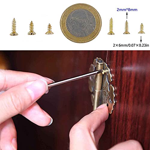 Small Household Screw, Linwood Phillips Flat Head Wood Screw [DIY Screw] for Kitchen/Office Decoration, Boxes/Pictures Decorative Accessories, ＃3 Screw, 200pcs (2×6mm/0.07×0.23in, Gold)