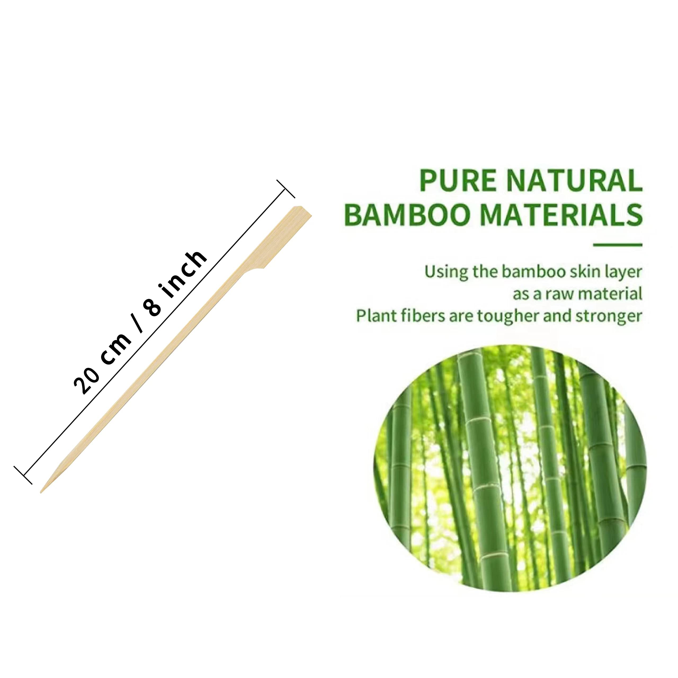 Bamboo Skewers 8 Inch, 200 PCS Cocktail Skewers, Wooden Skewers for Appetizers,BBQ,Fruit Kabobs,Sandwich,Drink.