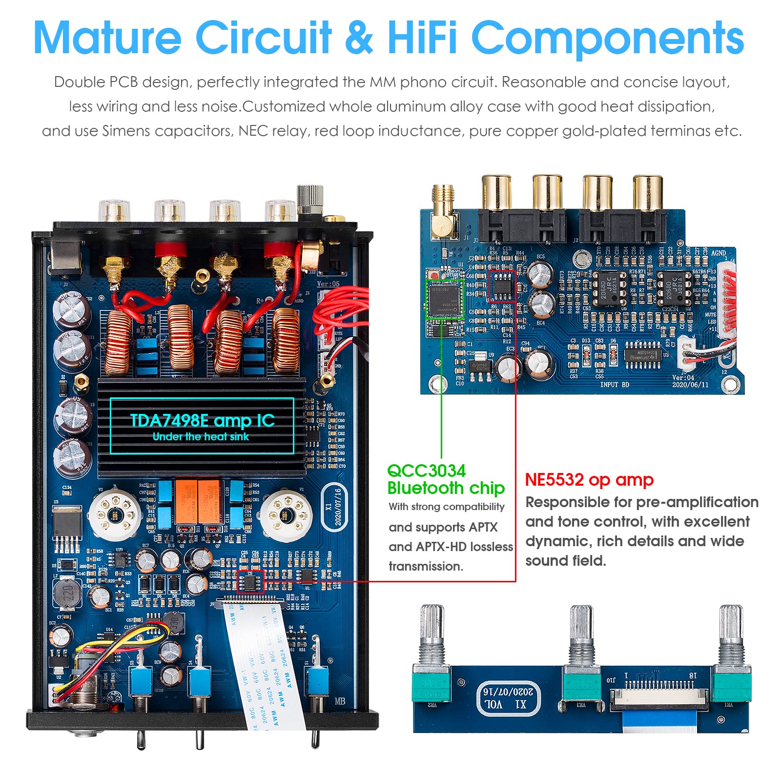 HiFi Stereo Bluetooth 5.0 Vacuum Tube Amplifier MM Phono Amp for Turntables 320W