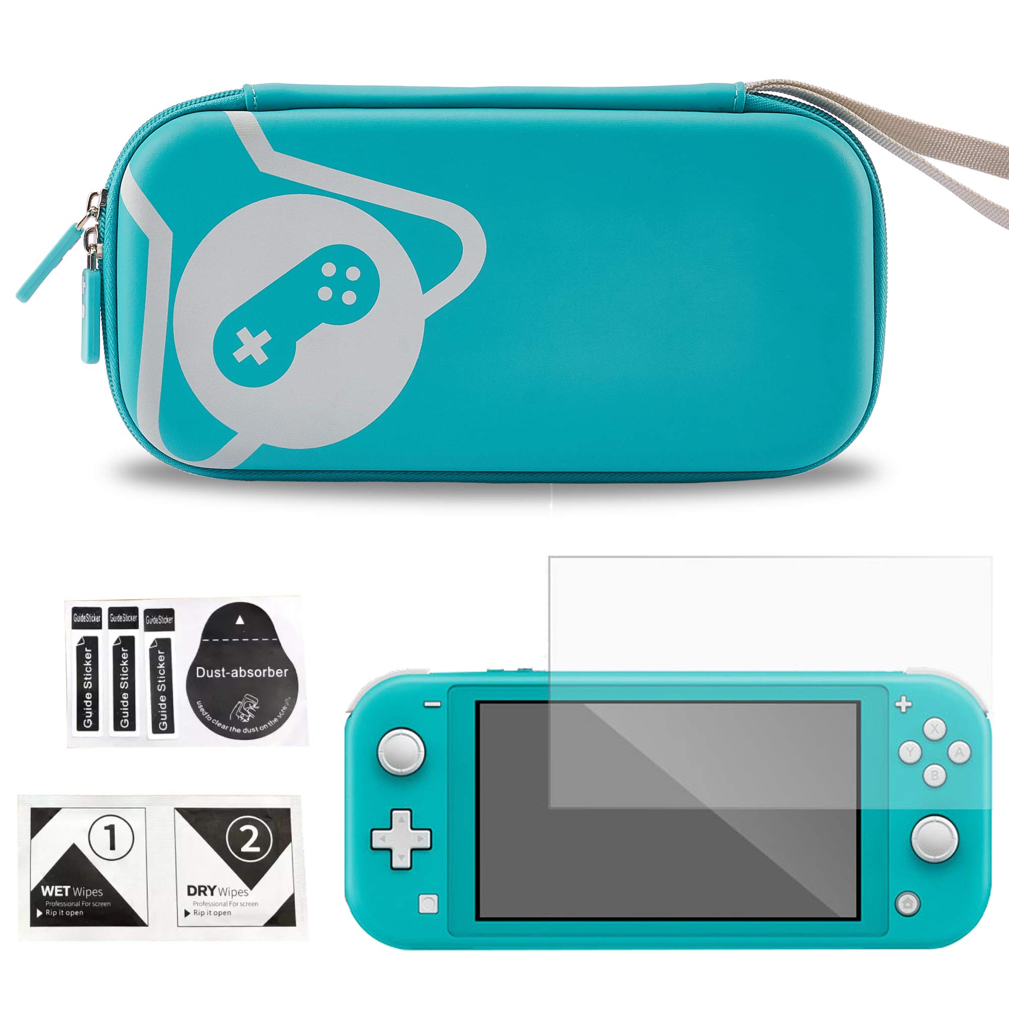 FUNLAB Carrying Case and Screen Protector for Nintendo Switch Lite,Portable Hard Shell Travel Storage Bag with 8 Game Cards Cartridges - Turquoise