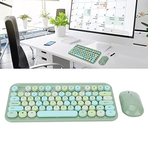 ASHATA Retro Wireless Keyboards Mouse Combos, 2.4G 75 Keys Full Size Retro Keyboard Mouse Combo, Low Noise Ergonomic Wireless Gaming Keyboard Mouse Set(Green)