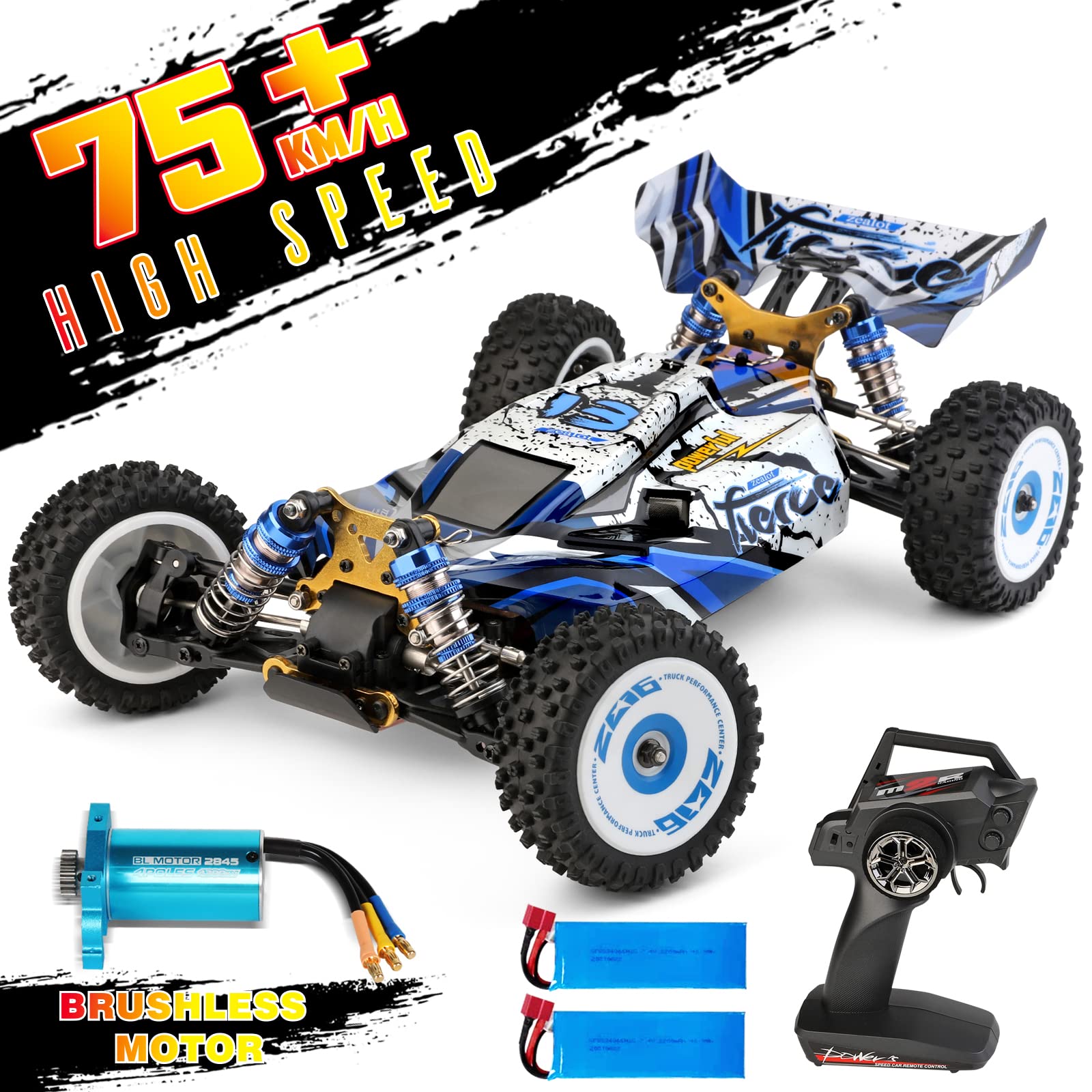 High Speed Hobby Remote Control Car, 75+ KM/H RTR Brushless Motor 1:12 Scale WLtoys 124017 Fast RC Cars for Adults Kids,All Terrain Truck,4WD Off Road Buggy with 2 Batteries Racing Car Gifts for Boys