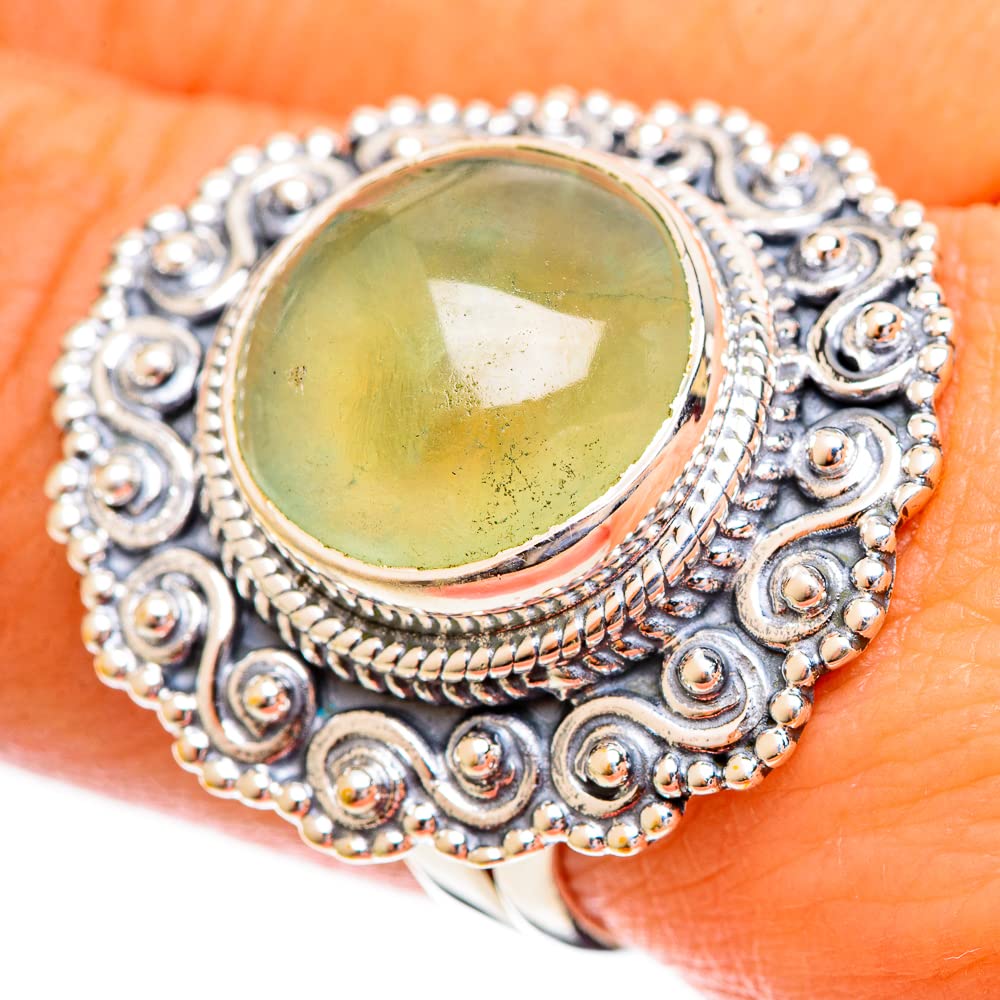Ana Silver Co Large Prehnite Ring Size 8.5 (925 Sterling Silver) - Handmade Jewelry, Bohemian, Vintage RING121868