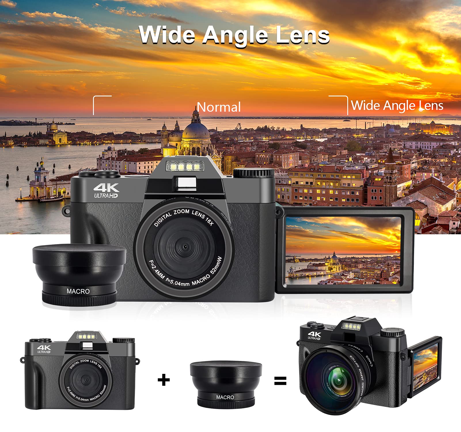 ISHARE 4K Digital Camera for Photography, 48MP FHD Video Camera with WiFi, 3 Inch Flip Screen, 16X Digital Zoom, Vlogging Camera for YouTube (32G Micro Card)