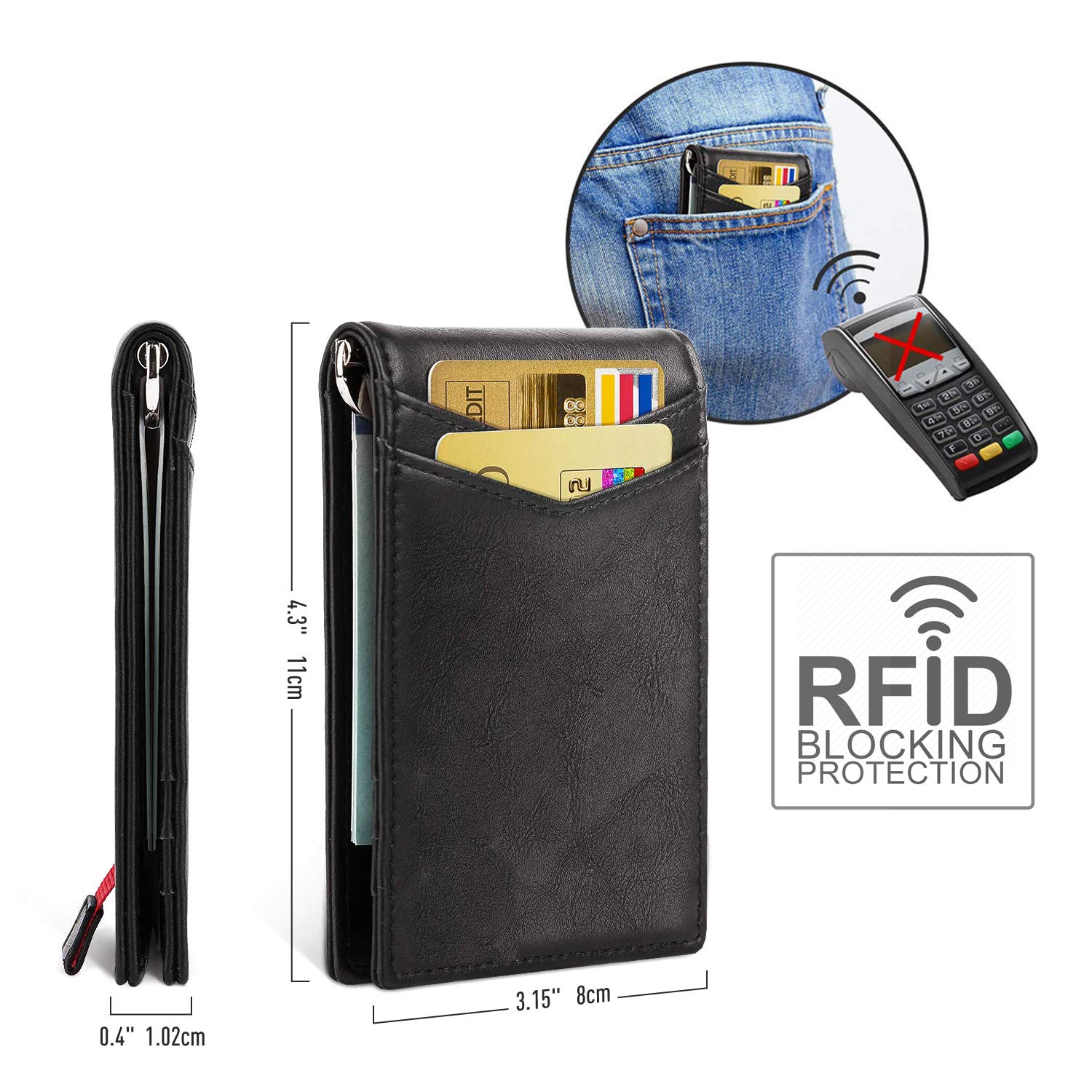 iPick Image, Compatible with - Ford Thunderbird Black PU Leather Slim RFID Resistant Bi-fold Men Wallet