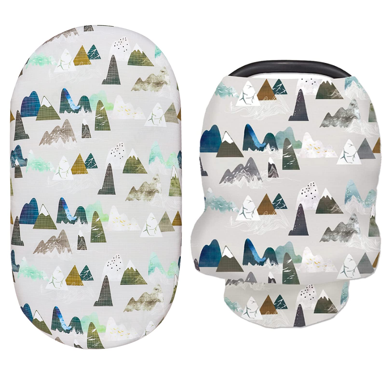 Baby Car Seat Cover & Bassinet Sheet, Mountains Multiuse - Nursing Breastfeeding Covers & Baby Bassinet Mattress Cover Fitted Sheet