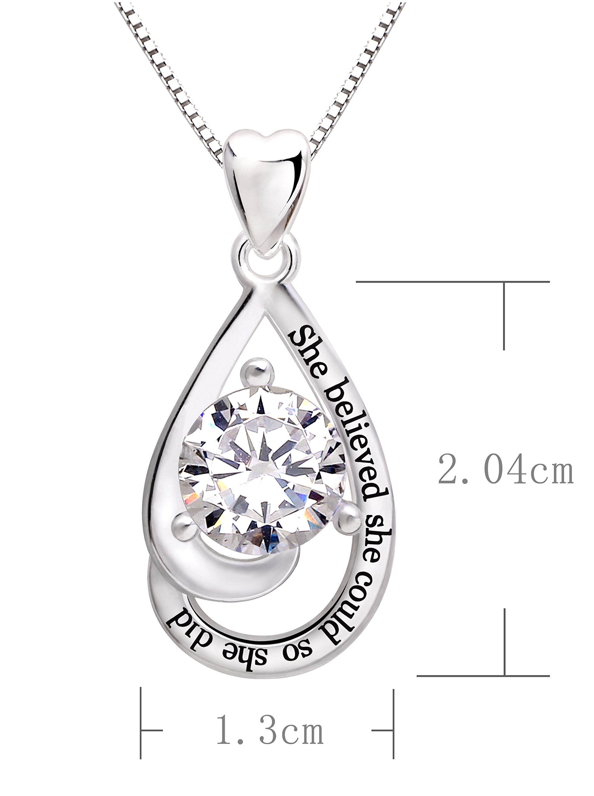 ALOV Jewelry Sterling Silver "She believed she could so she did" Cubic Zirconia Pendant Necklace