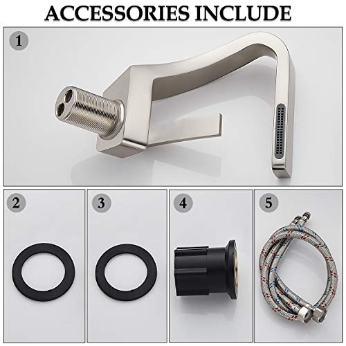 becola Bathroom Sink Waterfall Faucet,Solid Brass Single Handle Hot and Cold Water Mixer Tap, Lavatory Vanity Sink Faucet Including Two US Standard 3/8" Hoses(Brushed Nickel)