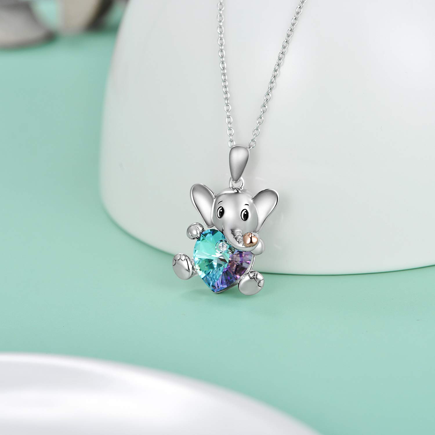 AOBOCO Elephant Necklace Sterling Silver Lucky Elephant Heart Pendant Cute Animal Elephant Jewelry Gift for Women Daughter Girlfriend
