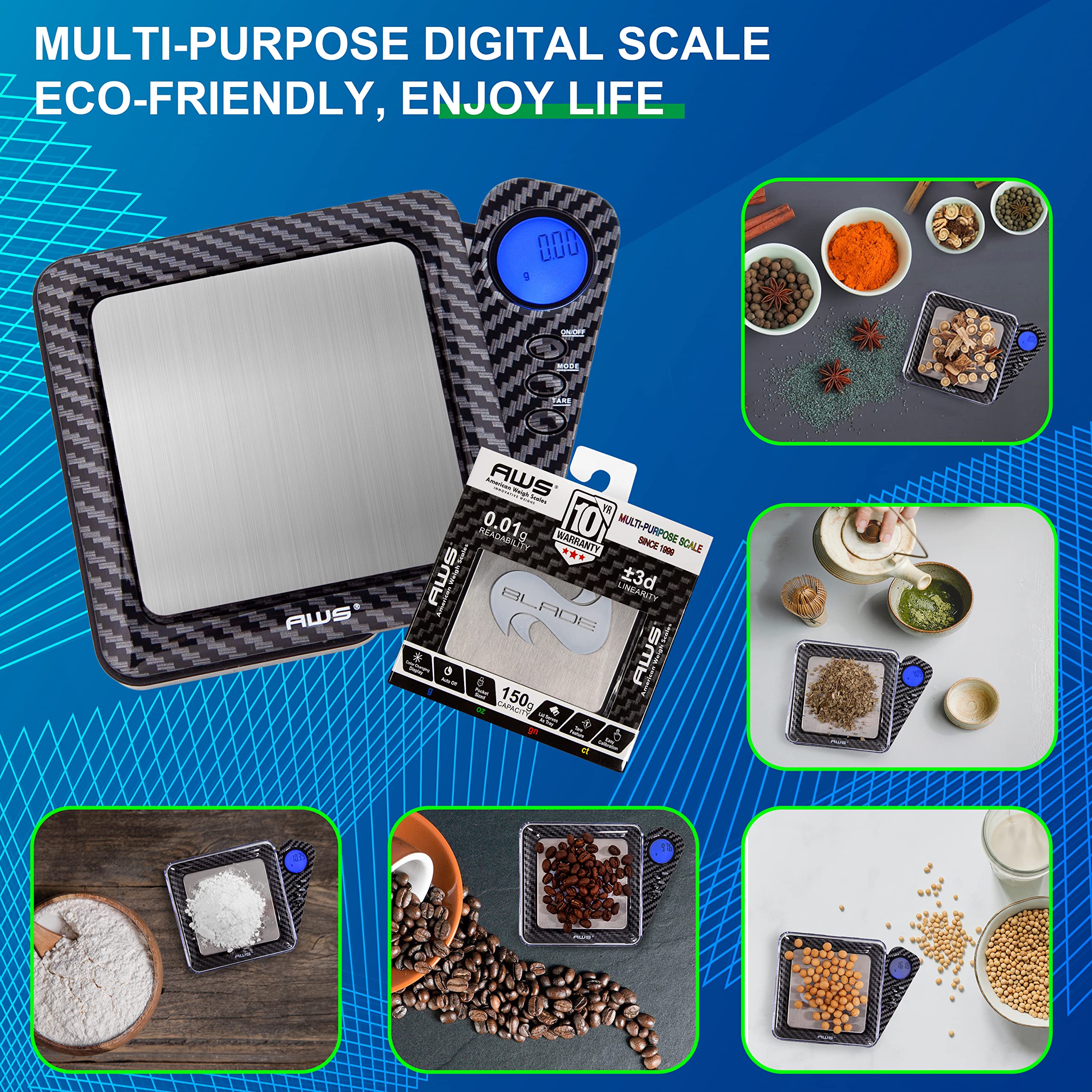 American Weigh Scales Blade Series (Red) Limited Edition Carbonfiber Digital Pocket Scale, Backlit LCD Display150 Gx 0.01 G