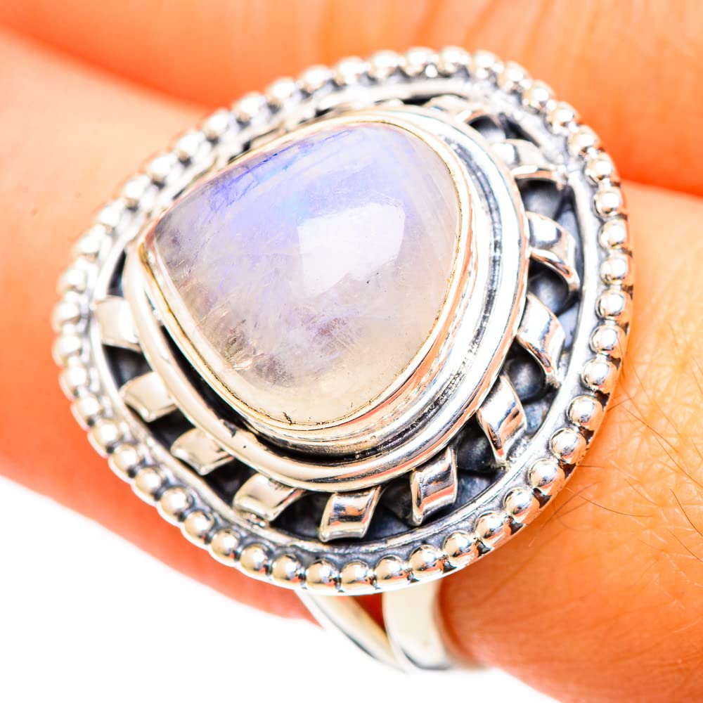 Ana Silver Co Rainbow Moonstone Ring Size 8.25 (925 Sterling Silver) - Handmade Jewelry, Bohemian, Vintage RING108057