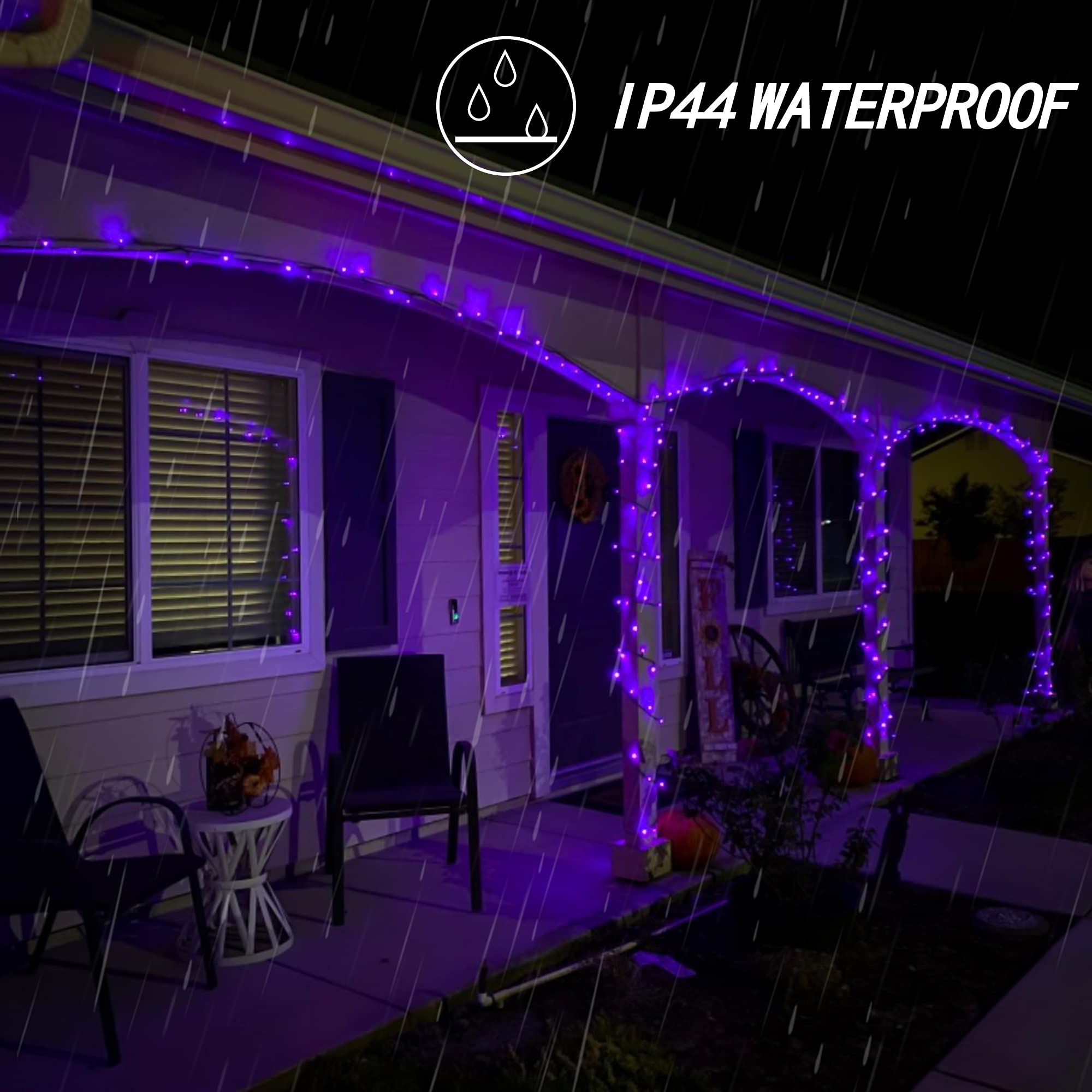 FUNPENY Halloween Clear Mini String Lights, Total 32FT 100LED Battery Operated Waterproof Fairy Lights with 8 Lighting Modes, Halloween Decorations for Indoor Outdoor Garden Party(Purple,2 Pack)
