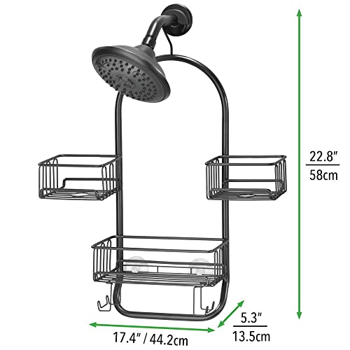 mDesign Modern Metal Wire Bathroom Tub & Shower Caddy, Hanging Storage Organizer Center - 2 Wash Cloth/Razor Hooks, 3 Baskets - for Bathroom Shower Stalls, Bathtubs, Rust Resistant Steel - Matte Black