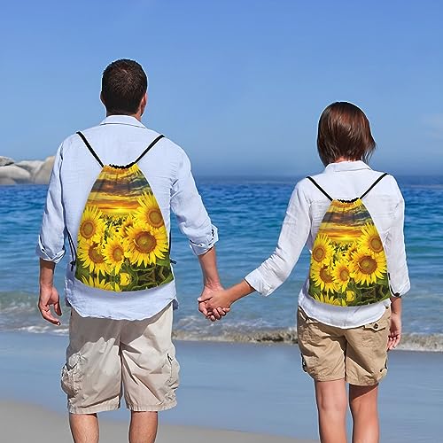 Adasomu Sunflower Field Portable Drawstring Bags For Women/Men, Lightweight Drawstring Backpack For Gym Yoga Shopping Trip
