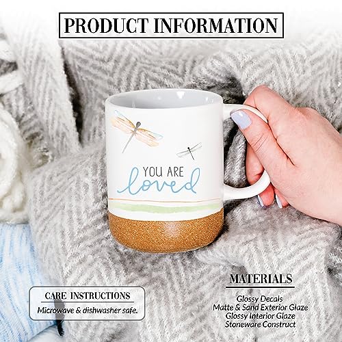 Pavilion Gift Company – You Are Loved - 16-ounce Stoneware Mug with Sandy Glazed Bottom, Dragonfly, Large Handle Coffee Cup, Survivor Encouragement Gift, 1 Count (Pack of 1), 3.5” x 3.5”