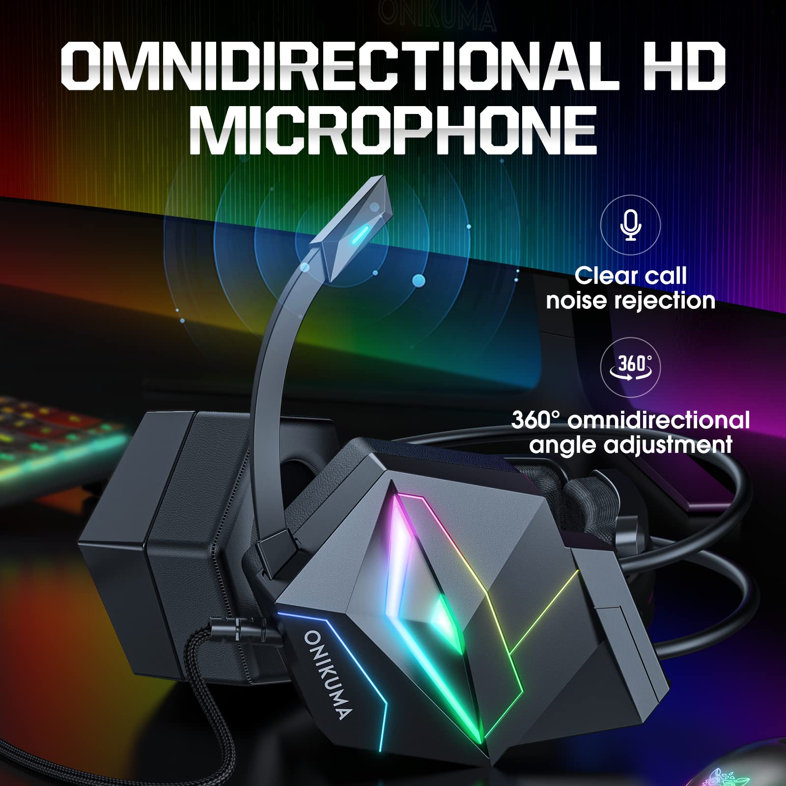 ONITOON Gaming Headset, PS4 7.1 Surround Gaming Headphones with Noise Cancelling Microphone, RGB Streamer Effect, Ultralight Comfortable Soft Flying Wing Head Beam for PS5, PSP, Laptop (7.1 Surround)