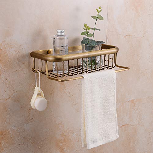 VINSNI Antique Brass Shower Shelf Bathroom Shelf Shower Organizer Basket Wall Mounted