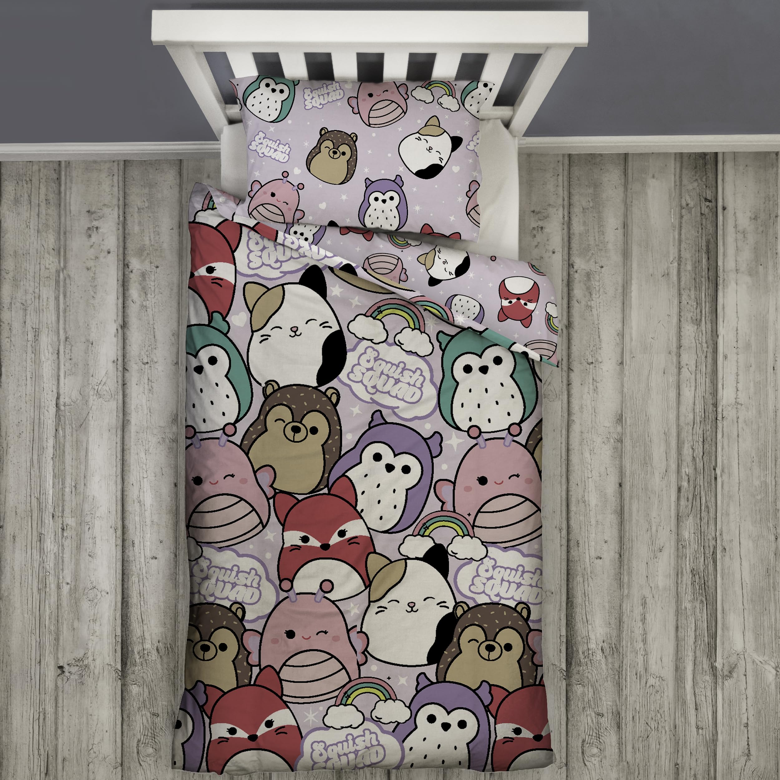 Character World Squishmallows Official Single Duvet Cover Set, Bright Design | Reversible 2 Sided Squish Squad Bedding Cover Official Merchandise Including Matching Pillow Case