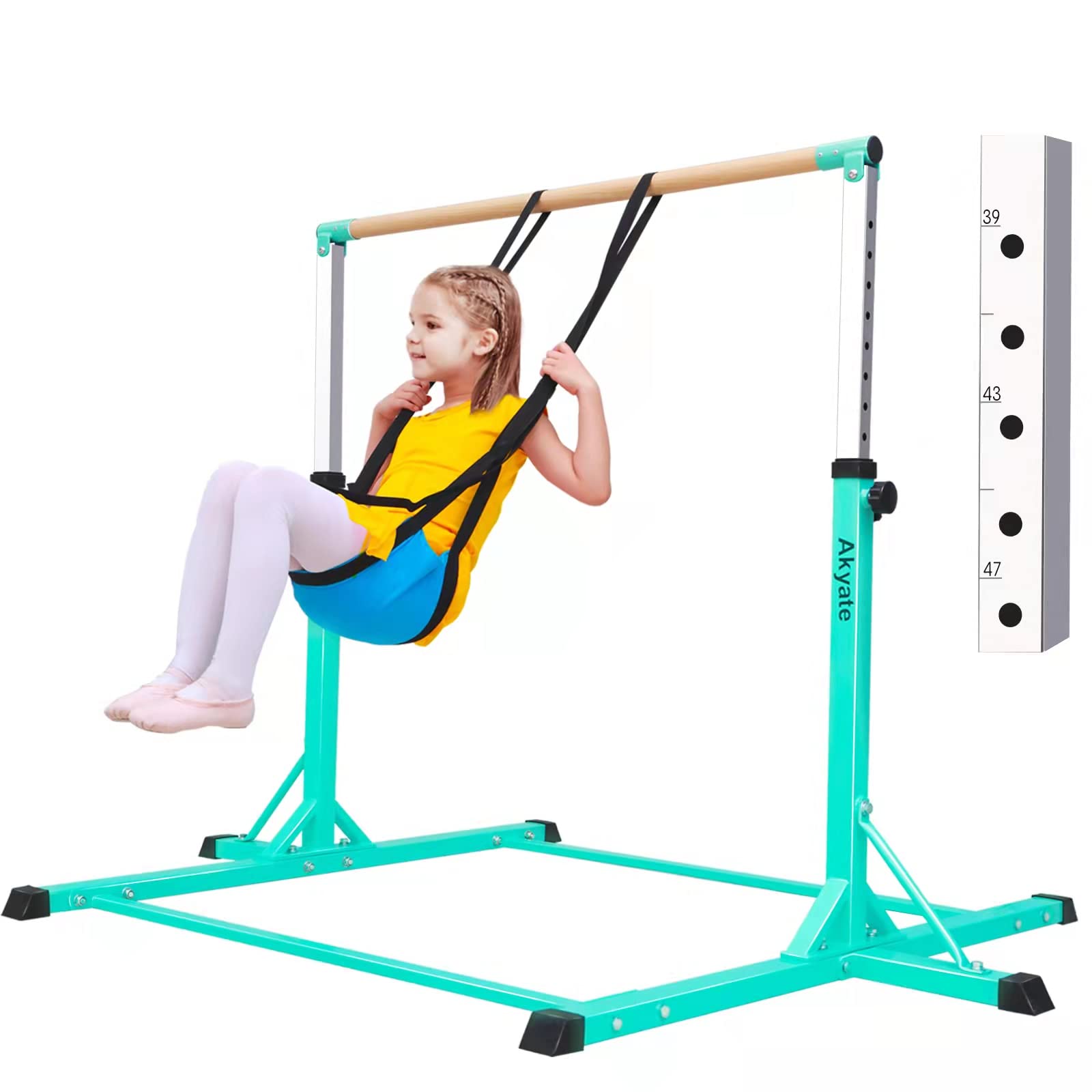 Akyate Gymnastics Bar for Kids, Height Adjustable Gymnastic Horizontal Bar with Scale, Training Kip Bar for Home, Come with a Swing