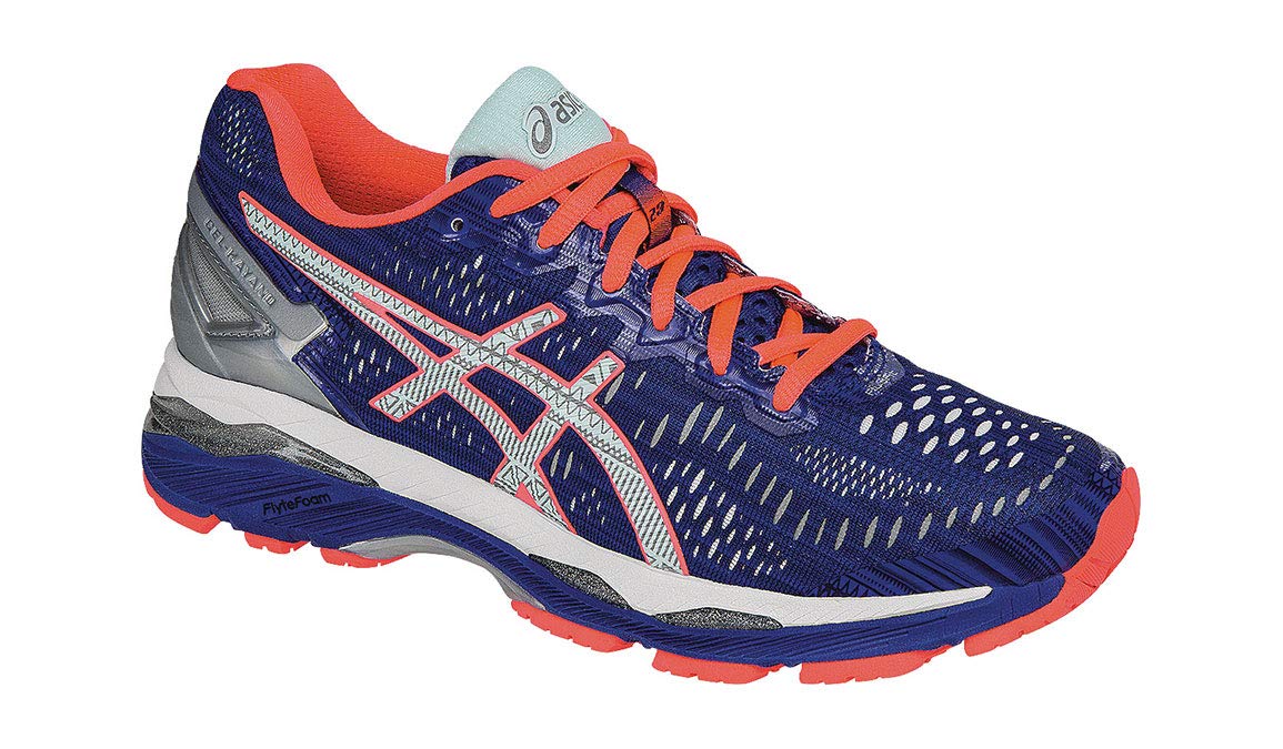 ASICS Women's Gel-Kayano 23 Lite-Show Running Shoe, Blue/Silver/Flash Coral, 6 M US